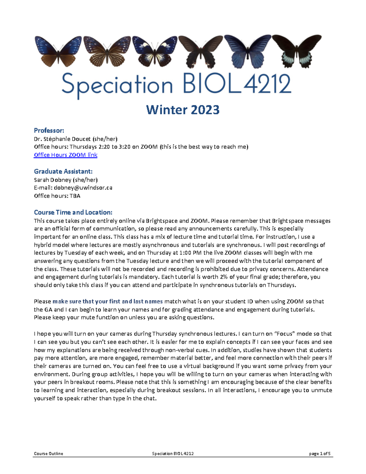 Speciation Winter 2023 Course Outline - Winter 2023 Professor: Dr. Stéphanie Doucet (she/her ...