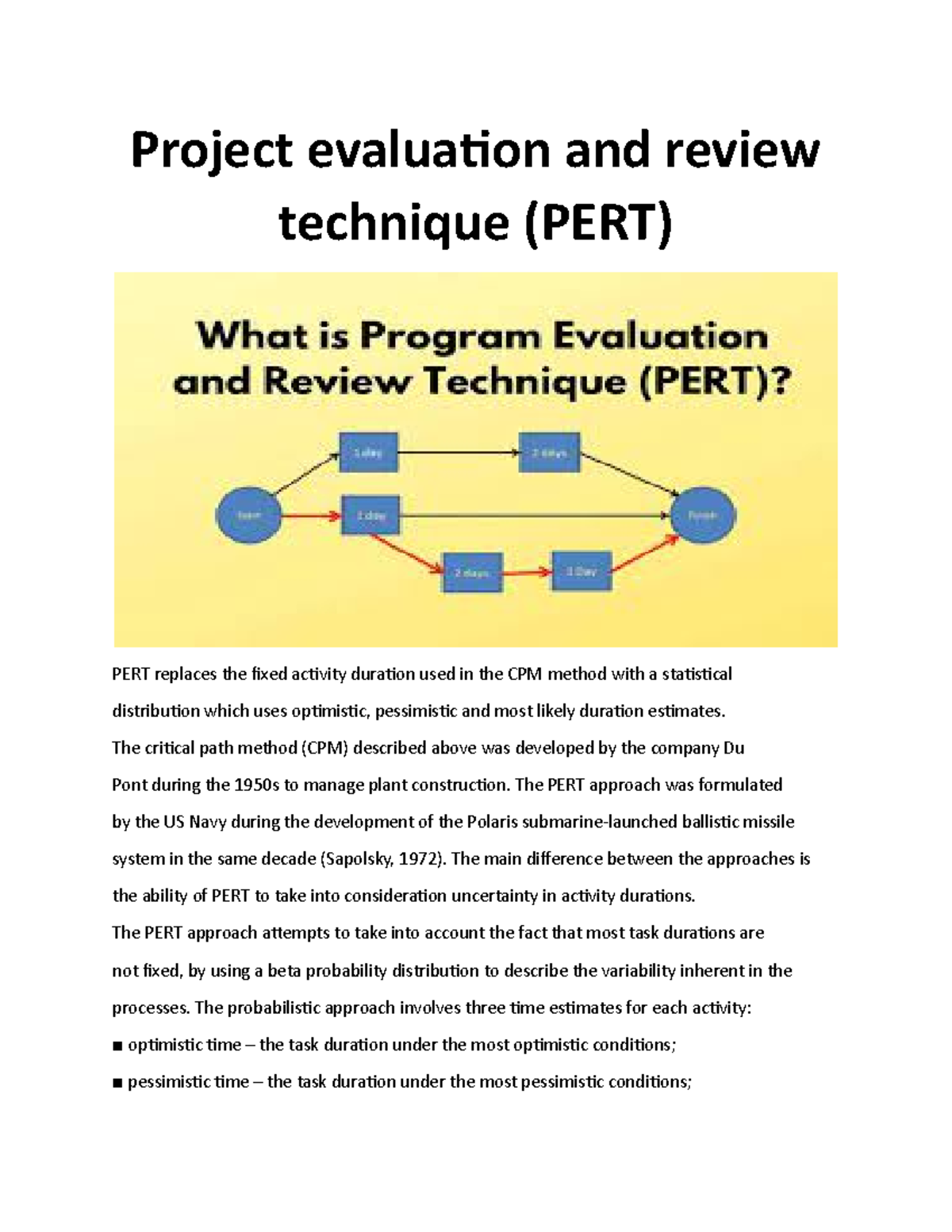 Project evaluation and review technique - Project evaluation and review ...
