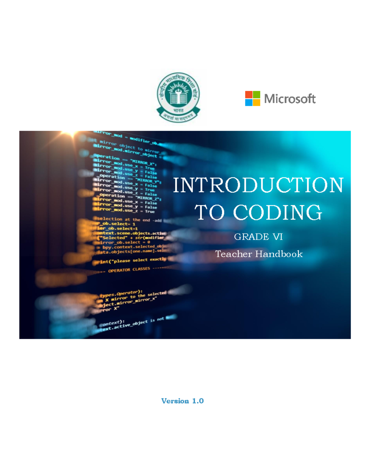 Class Vi Coding Teacher Handbook Introduction To Coding Grade Vi Teacher Handbook Version 1