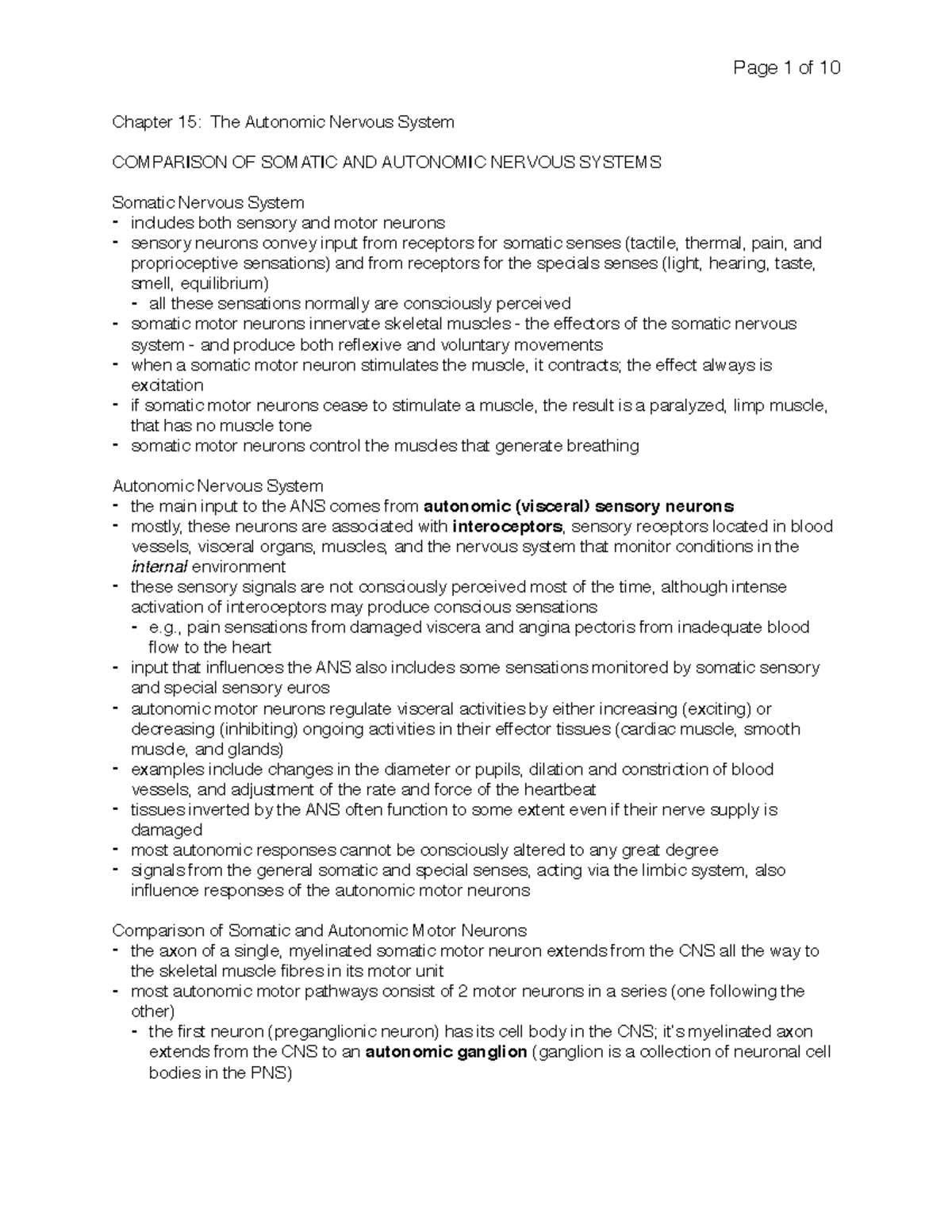 Chapter 15 - Chp 15 notes - Chapter 15: The Autonomic Nervous System ...