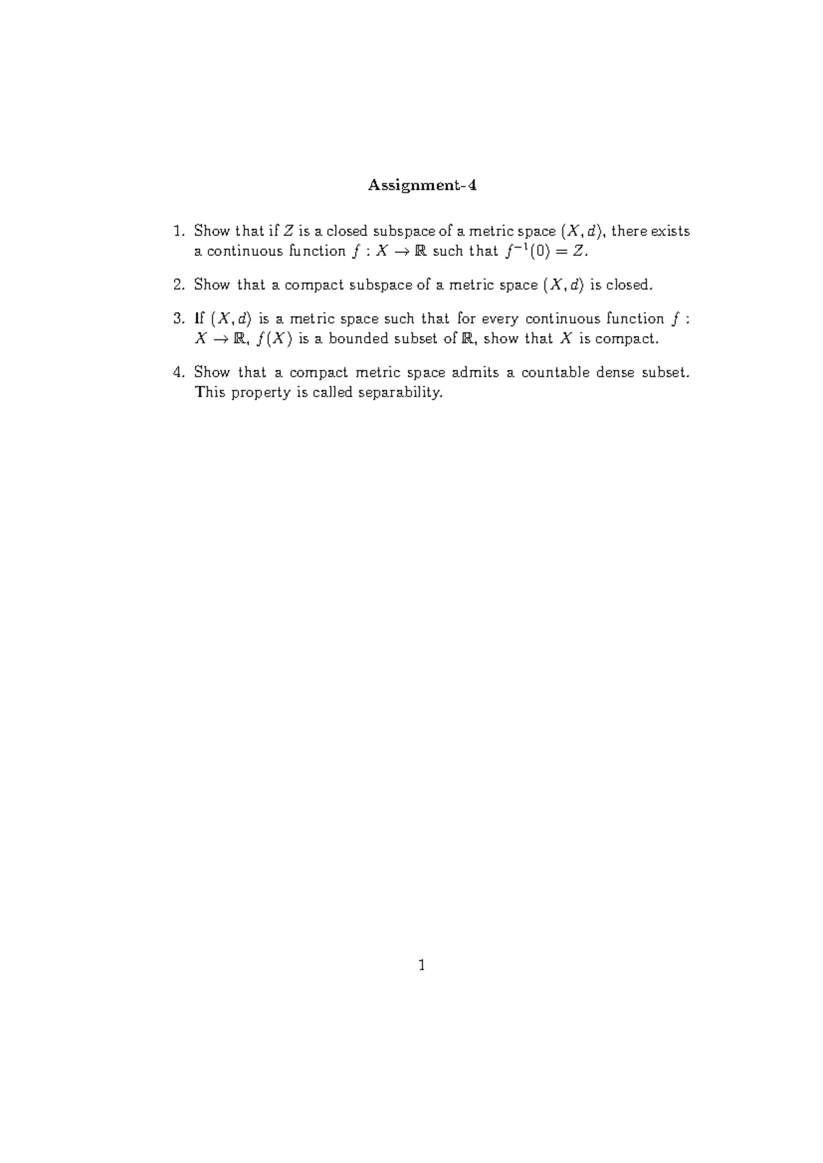 MA 403 Assignment 4 - tutorial - Real Analysis - Assignment- Show that if Z is a closed subspace ...