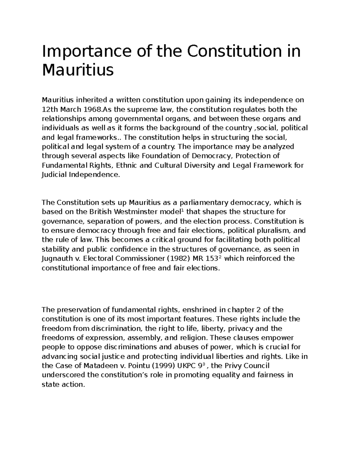 Importance of the const - Importance of the Constitution in Mauritius ...