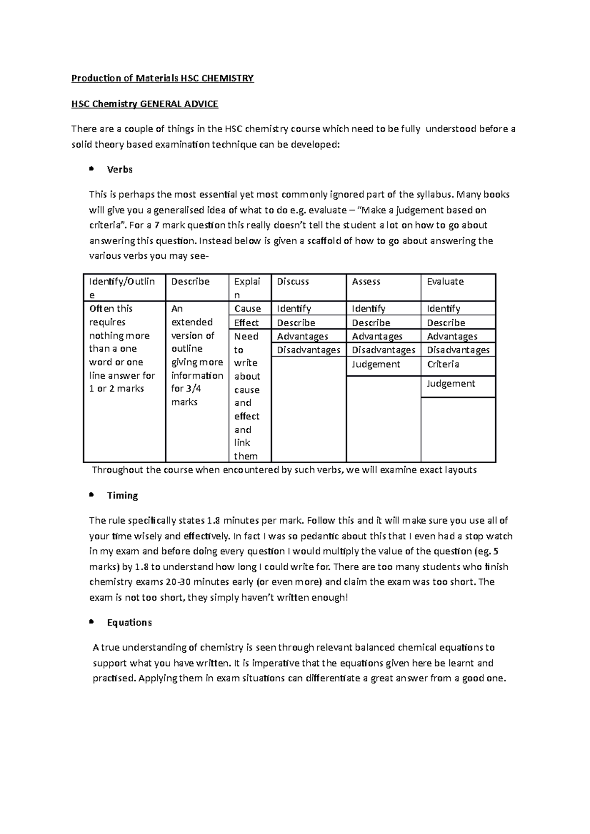 HSC Chemistry Lesson Plan 1 - Production of Materials HSC CHEMISTRY HSC ...