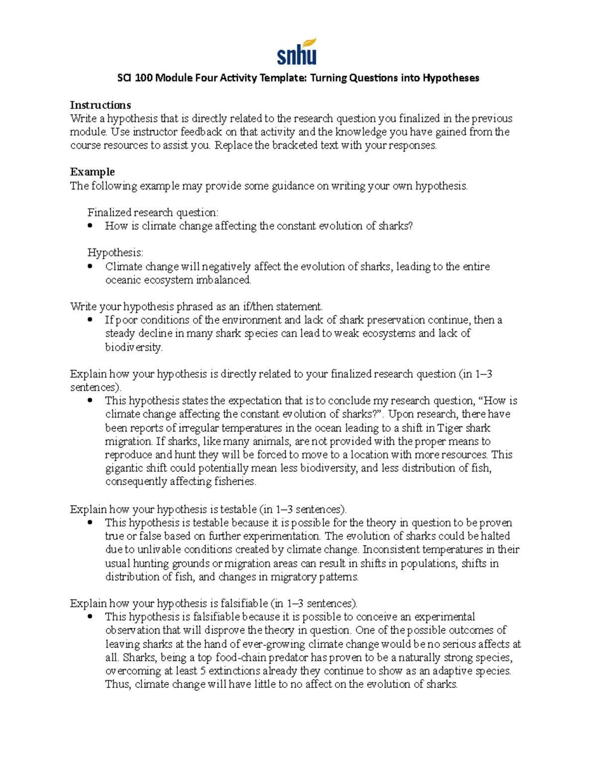 SCI 100 Module Four Activity Template - Use instructor feedback on that ...