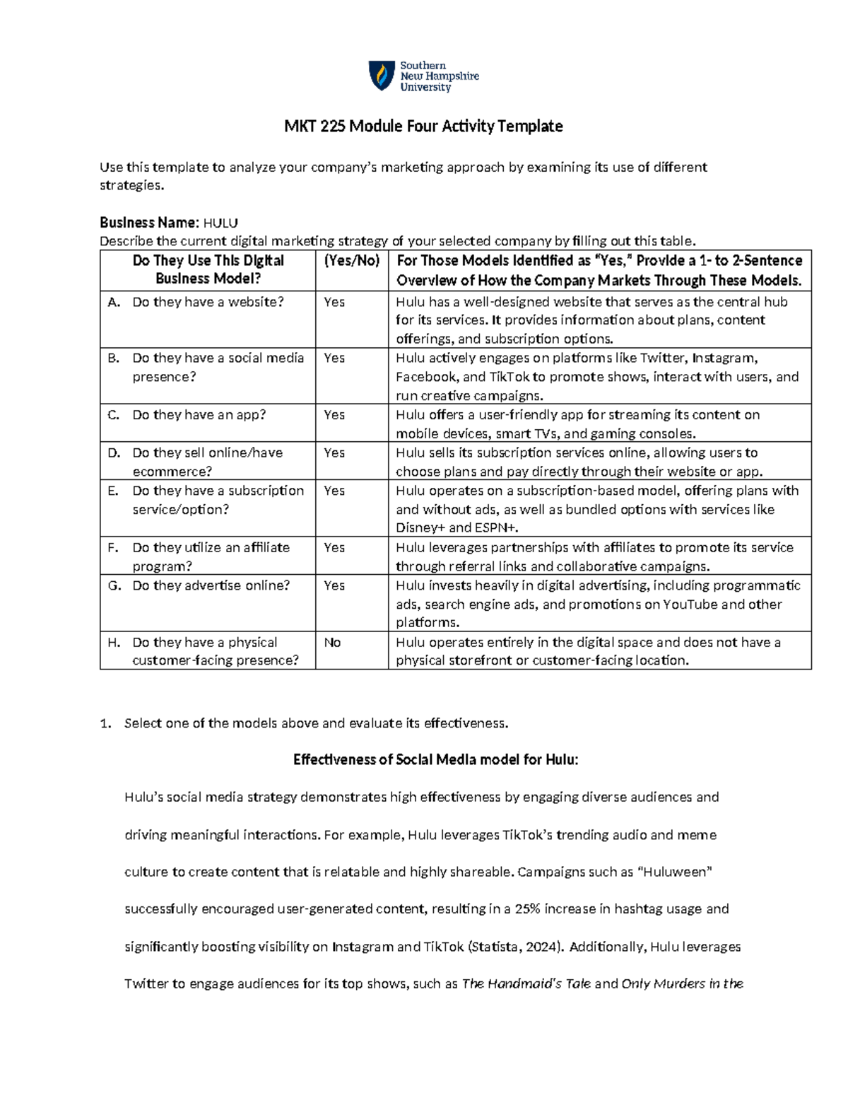 MKT 225 Module Four Activity Template copy - MKT 225 Module Four ...