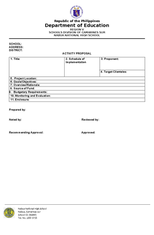 Project Proposal - Department of Education Region V SCHOOLS DIVISION ...