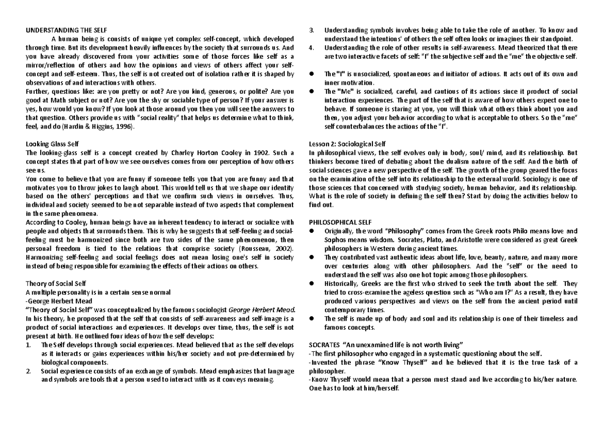 Understanding-THE-SELF (REVIEWER) - UNDERSTANDING THE SELF A human ...