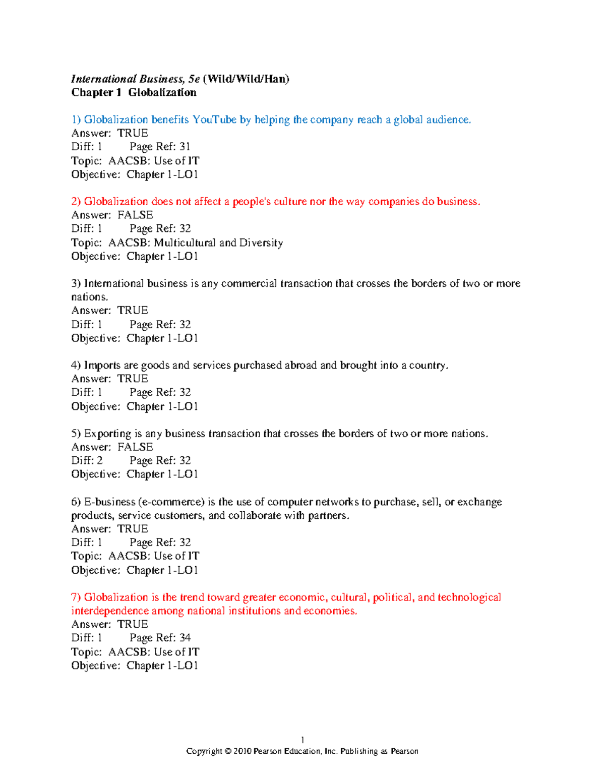 TestBank for Chapter one - 1 International Business, 5e (Wild/Wild/Han ...