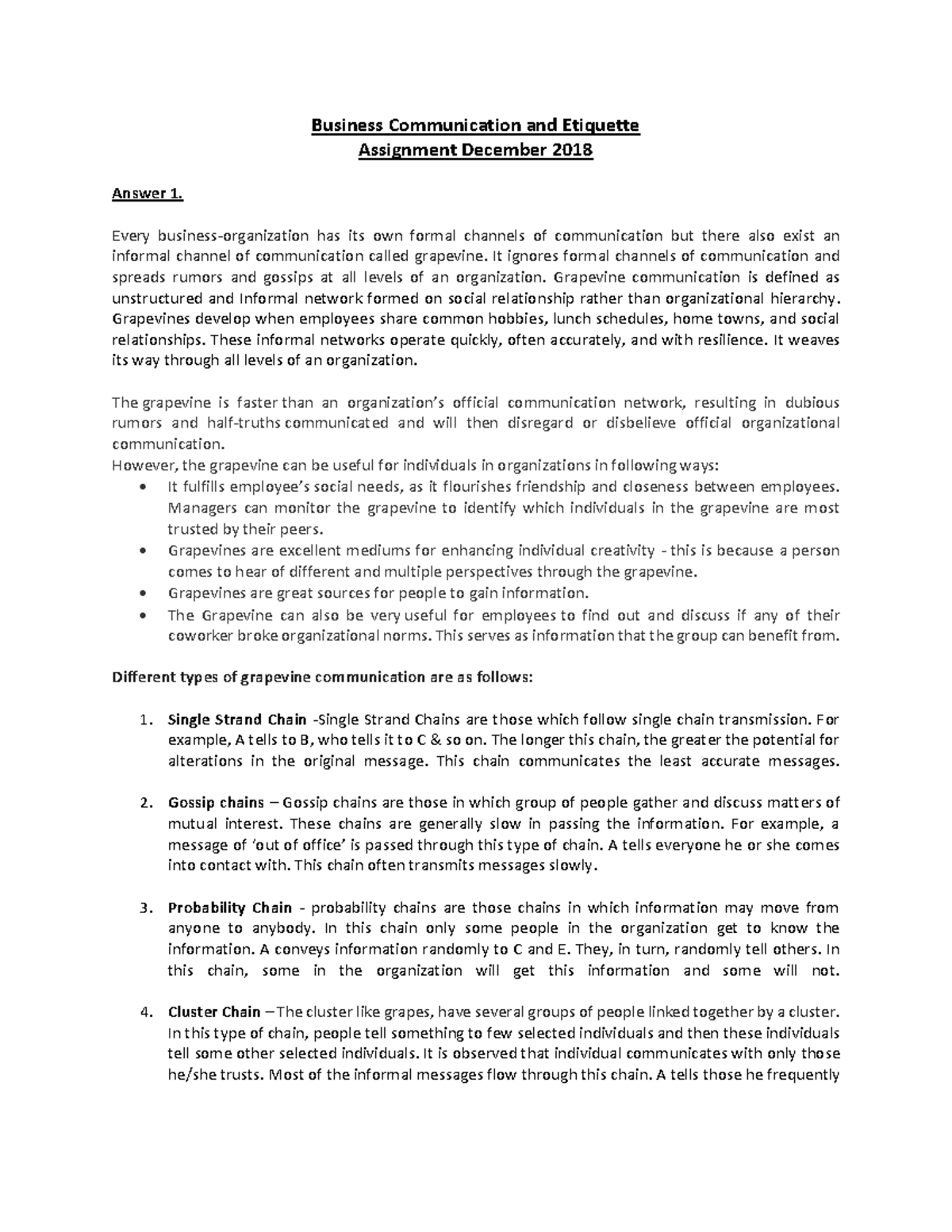 Busines Communication Assignment answers - Business Communication and ...