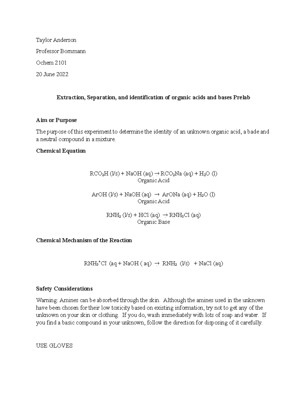 Extraction, Separation and identification of organic acids and bases ...