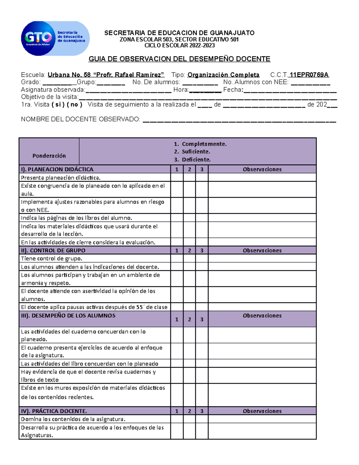 Formato Visitas Docentes - SECRETARIA DE EDUCACION DE GUANAJUATO ZONA ...
