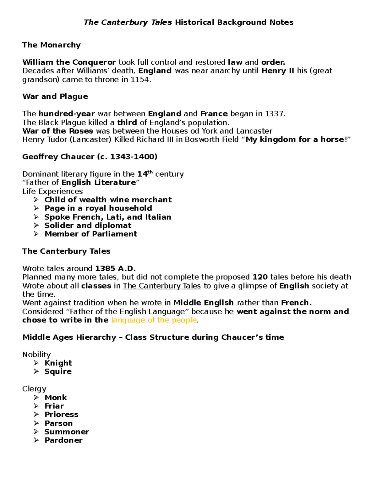 Canterbury Tales Guided Notes 2021 - The Canterbury Tales Historical ...