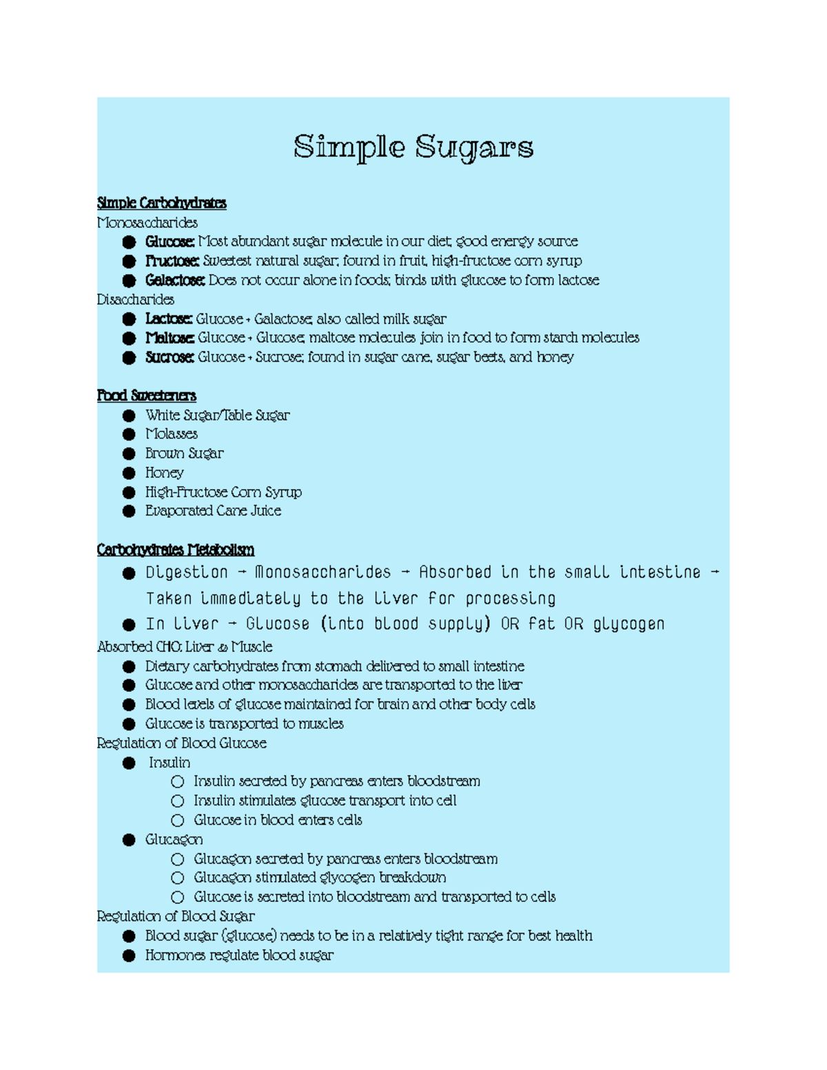 Simple Sugars - Lecture notes - Simple Sugars Simple Carbohydrates ...