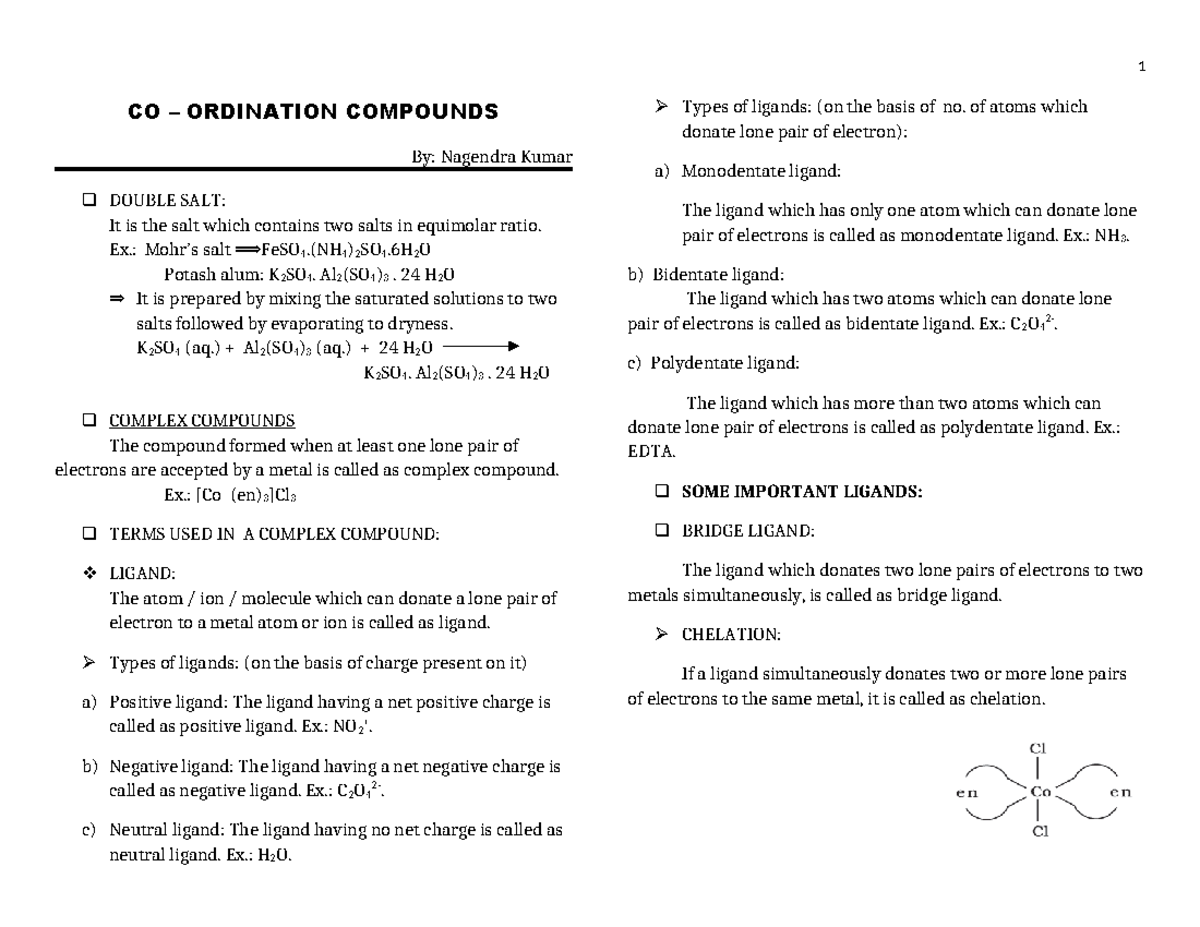 Co ordination compound - CO – ORDINATION COMPOUNDS By: Nagendra Kumar ...