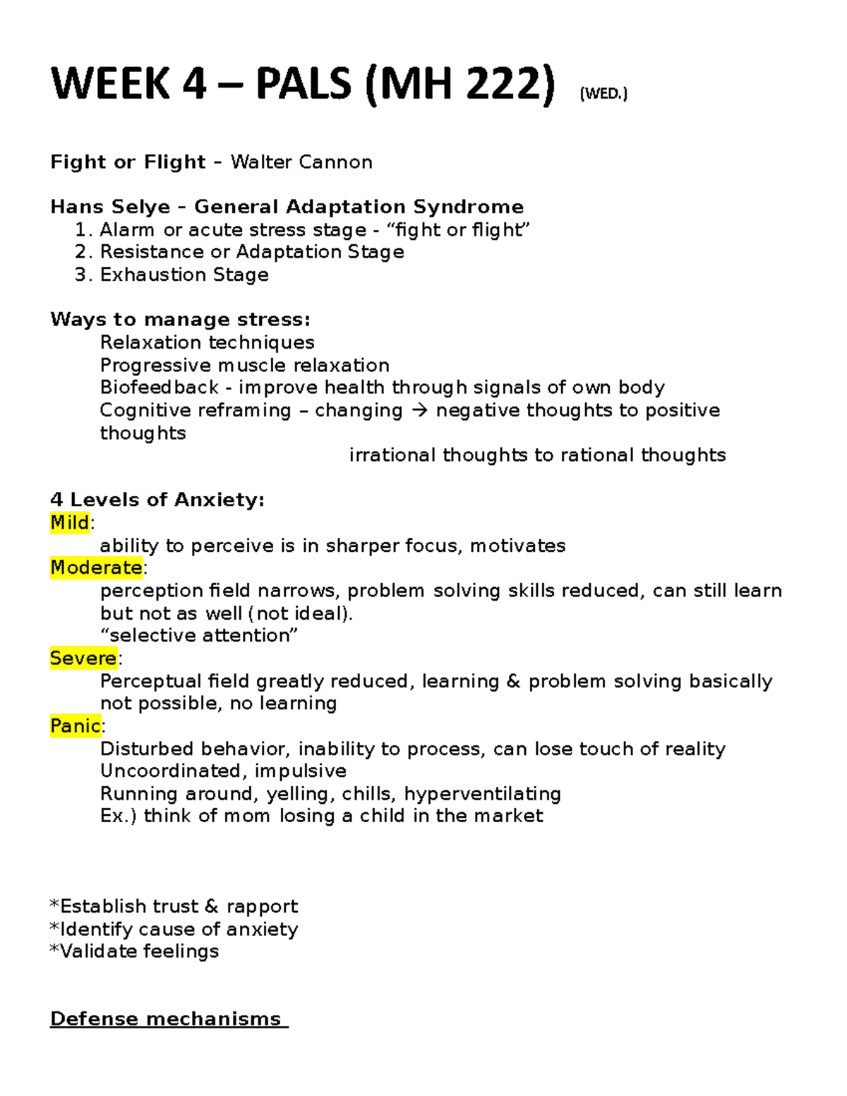 MH 222- PALS WEEK 4 - Mental health - WEEK 4 – PALS (MH 222) (WED ...