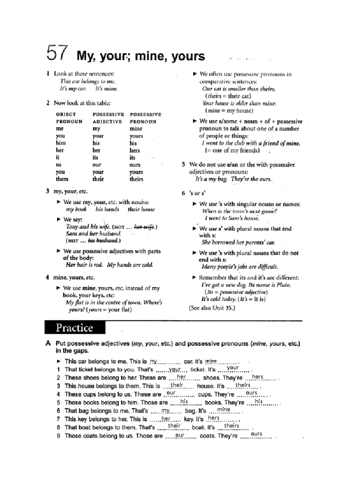 Possessive pronuns Archivo - Ingles complementario - your your hers ours his mine hers theirs ...