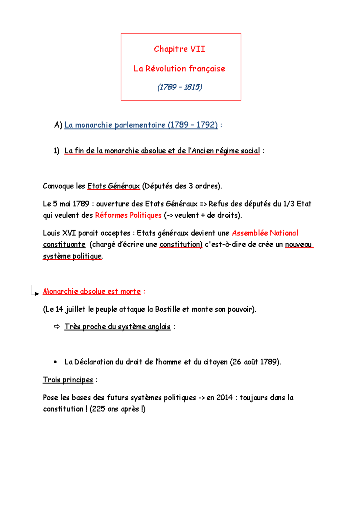 Chapitre VII La Révolution française - Chapitre VII La Révolution ...