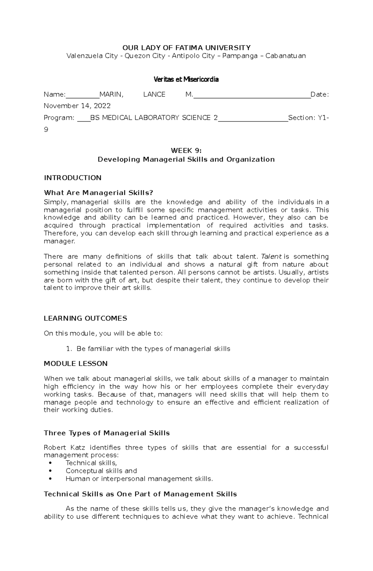 VM211 Module 9 Developing Managerial Skills and Organization ( Virtual ...