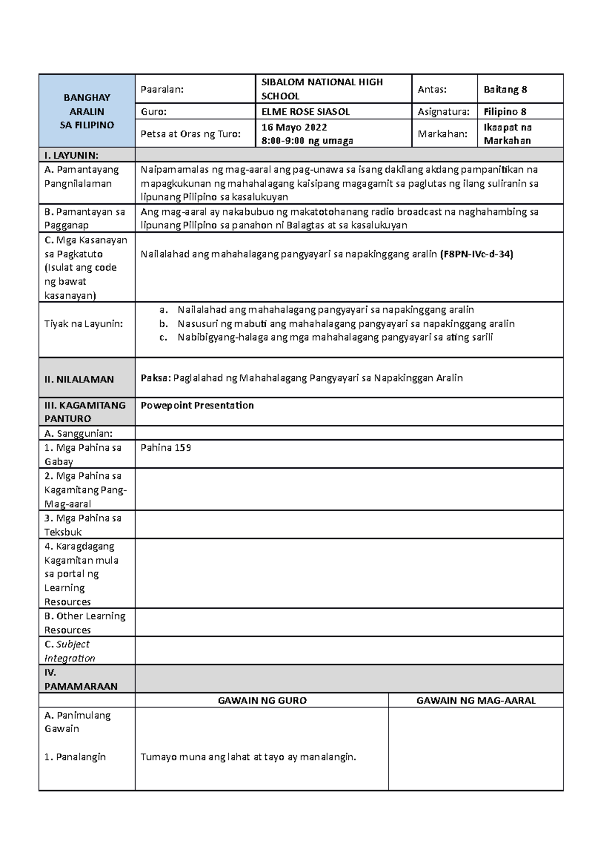 Lesson PLAN 5 - to sHARE EVERYONE - BANGHAY ARALIN SA FILIPINO Paaralan ...