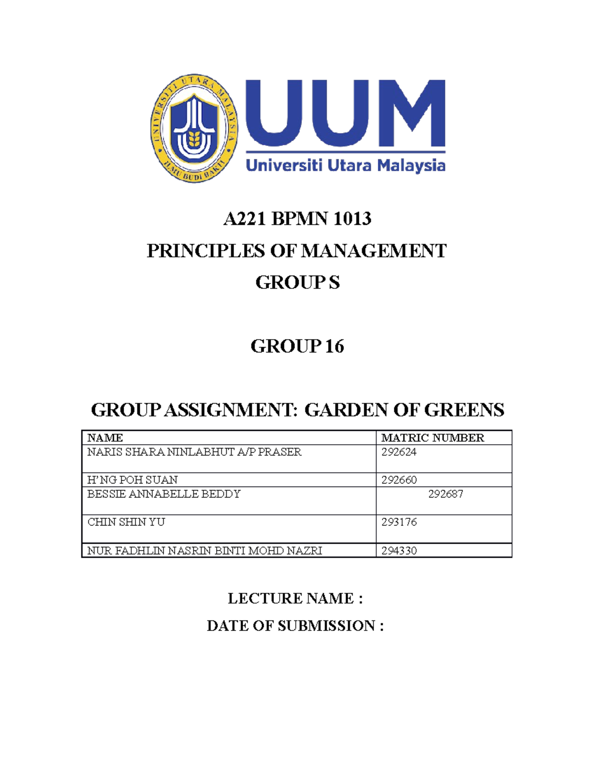 principle of management - A221 BPMN 1013 PRINCIPLES OF MANAGEMENT GROUP S GROUP 16 GROUP ...