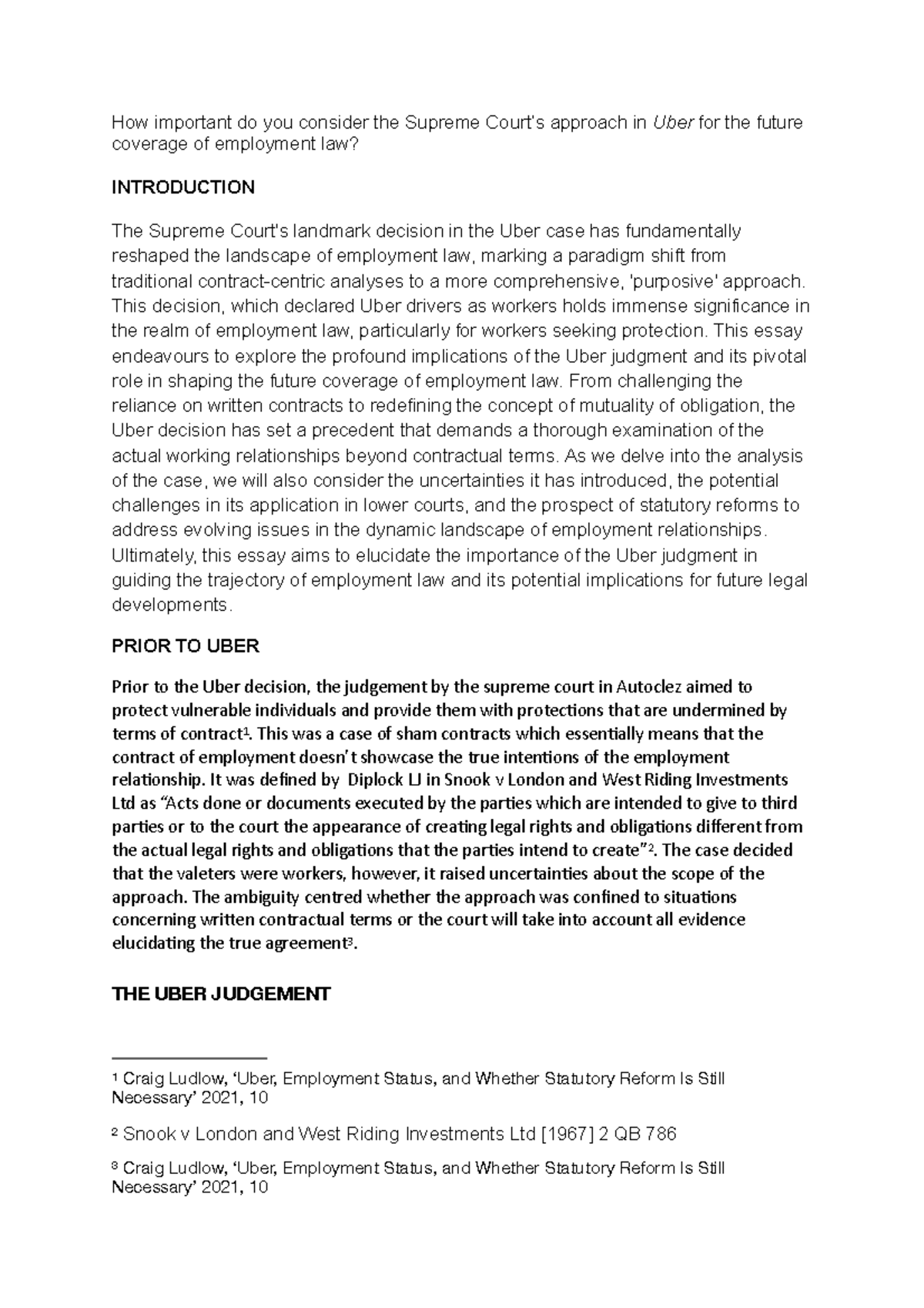 Employment law formative 1 - How important do you consider the Supreme ...