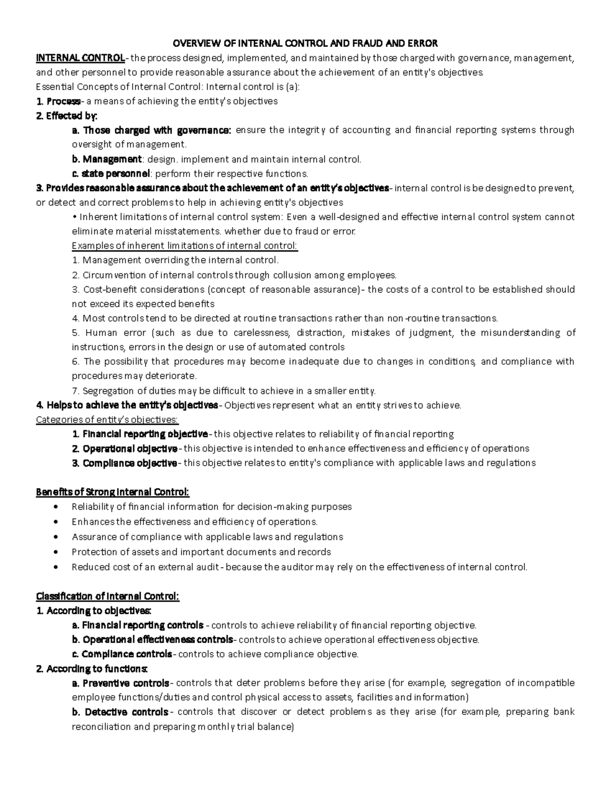 Overview OF Internal Control AND Fraud AND Error - OVERVIEW OF INTERNAL ...