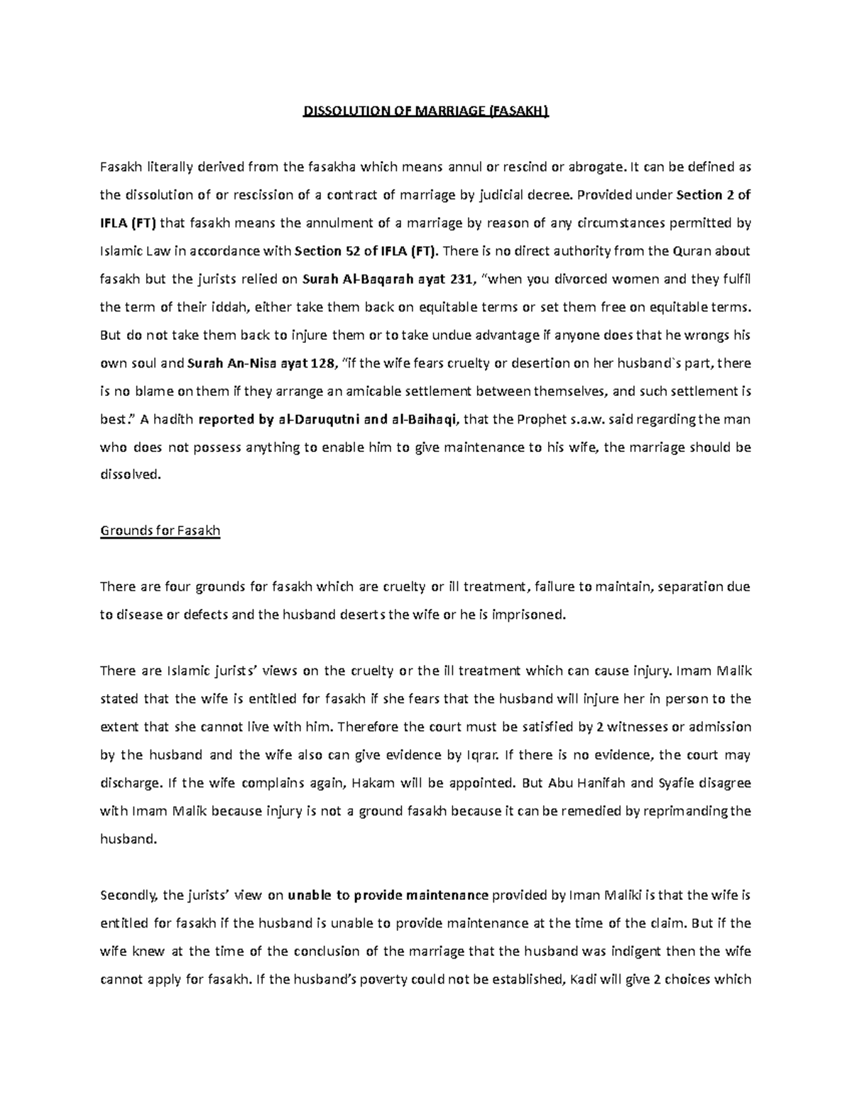 Dissolution OF Marriage ( Fasakh) - DISSOLUTION OF MARRIAGE (FASAKH ...