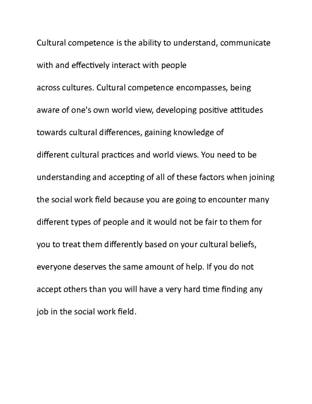 Assignment #4 SW Poster - Cultural competence is the ability to ...