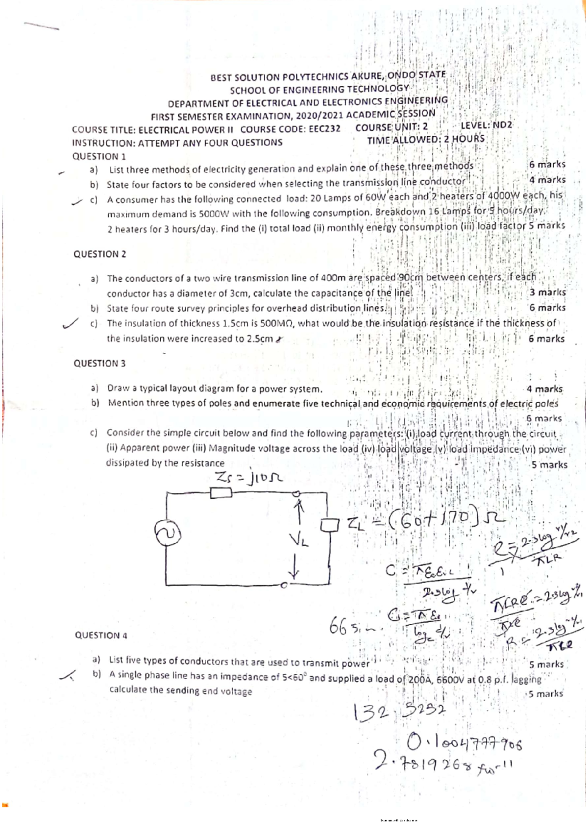 Elect ND2 past question - Electric circuit analysis - Studocu