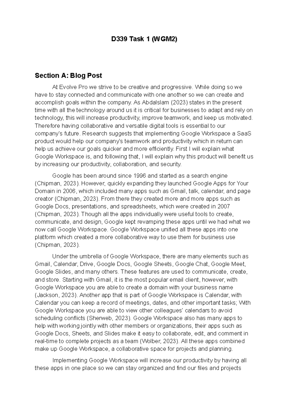 D339 Task 1 - Task 1 passed - D339 Task 1 (WGM2) Section A: Blog Post ...