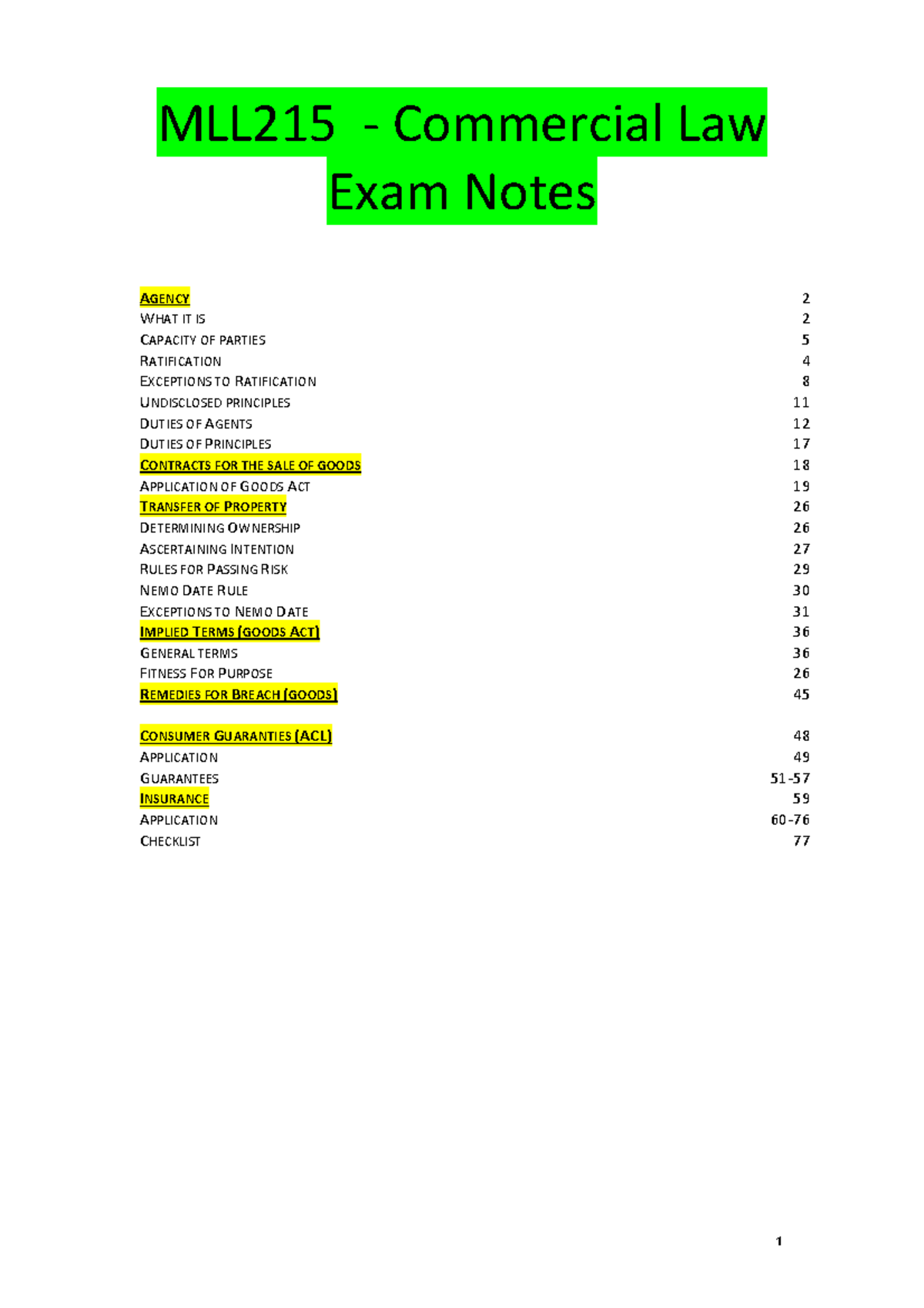Commercial Law Exam Notes 2015 - MLL 215 -­‐ Commercial Law Exam Notes ...