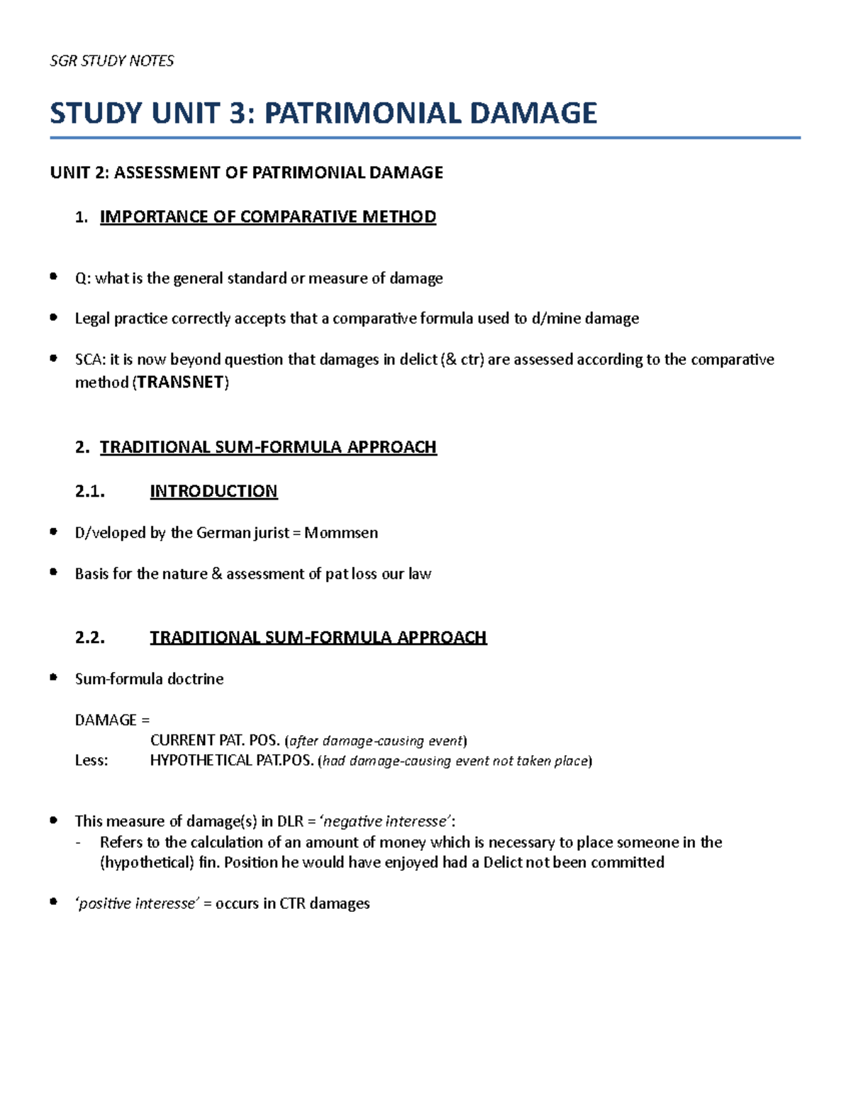 Sgr study notes unit 3 - SGR STUDY NOTES STUDY UNIT 3: PATRIMONIAL ...