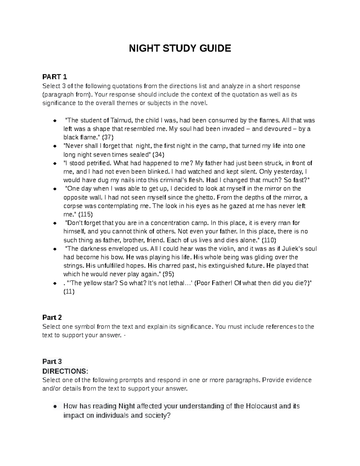 Copy of Night Study Guide - Google Docs - NIGHT STUDY GUIDE PART 1 ...