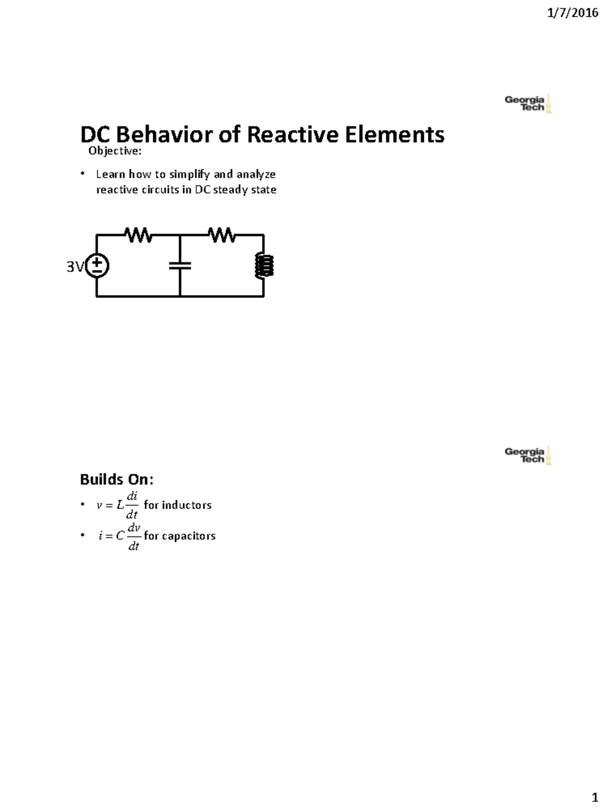 LC1 M3Lesson 7 - LC1 M2lesson 11 - • Learn how to simplify and analyze reactive circuits in DC ...