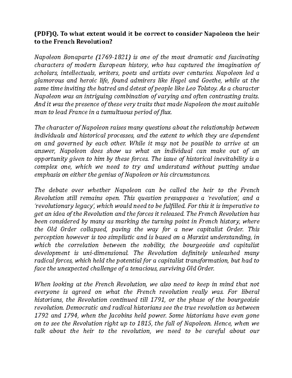 Napoleon compiled - Ba history hons 3 - (PDF)Q. To what extent would it ...