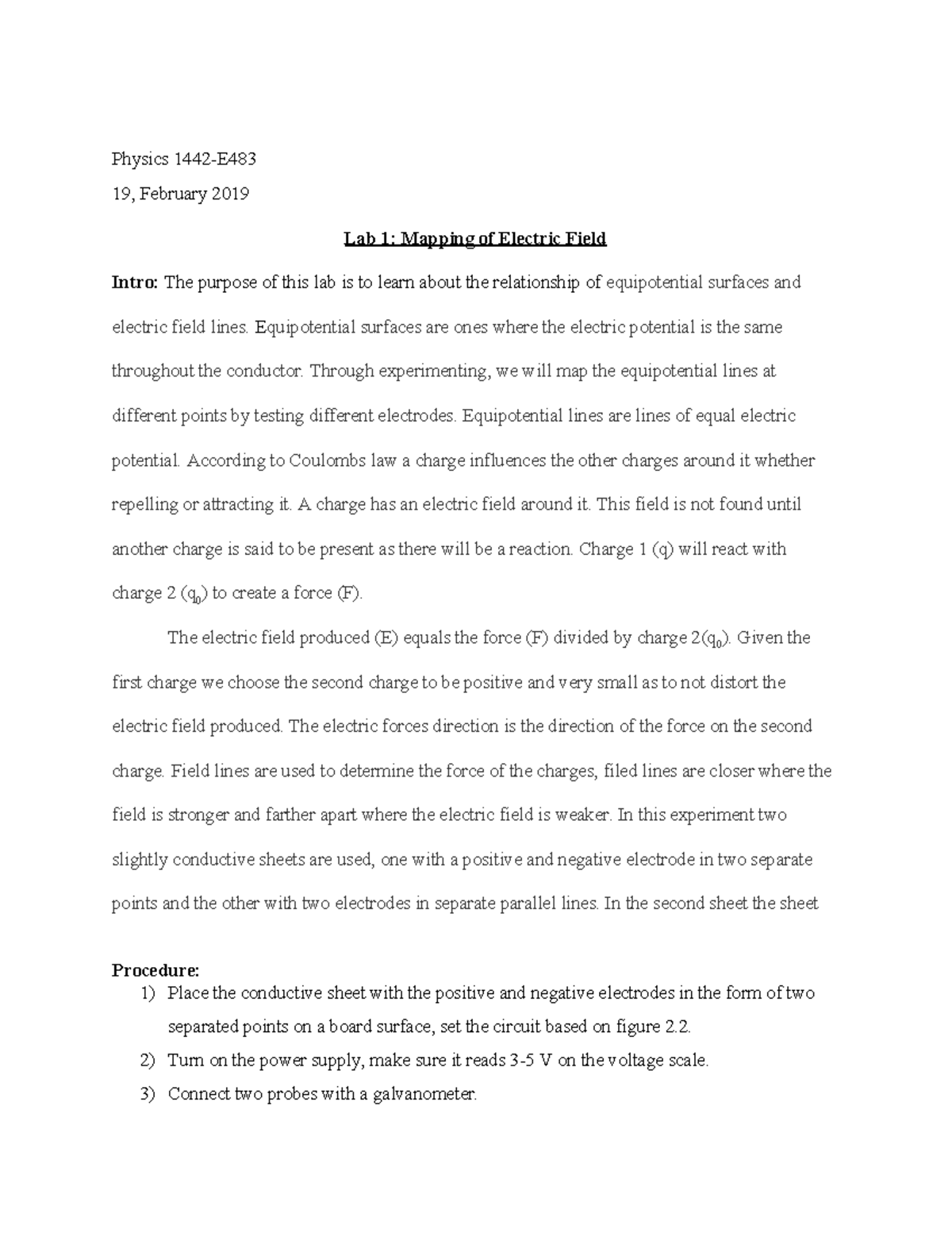 LAB 1 - Introduction, Materials, Procedure, Data (all lab parts) and ...