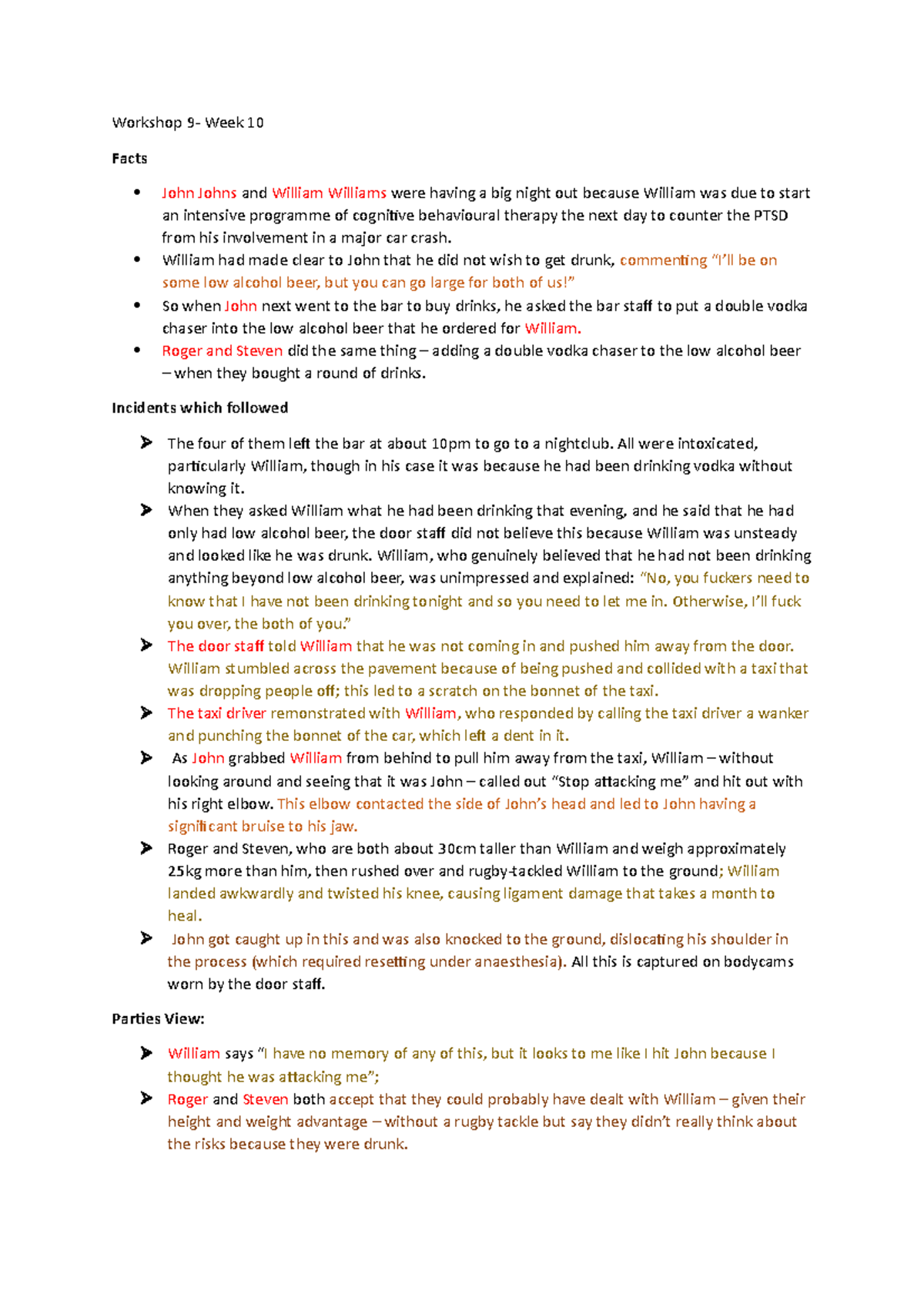 Criminal workshop 9 - Workshop 9- Week 10 Facts John Johns and William ...