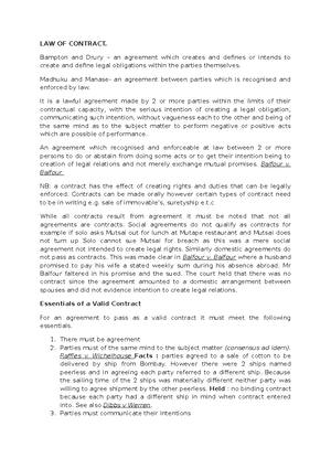 Unisa Contract Notes - Full COurse - Law of Contract Notes 1 LAW OF ...