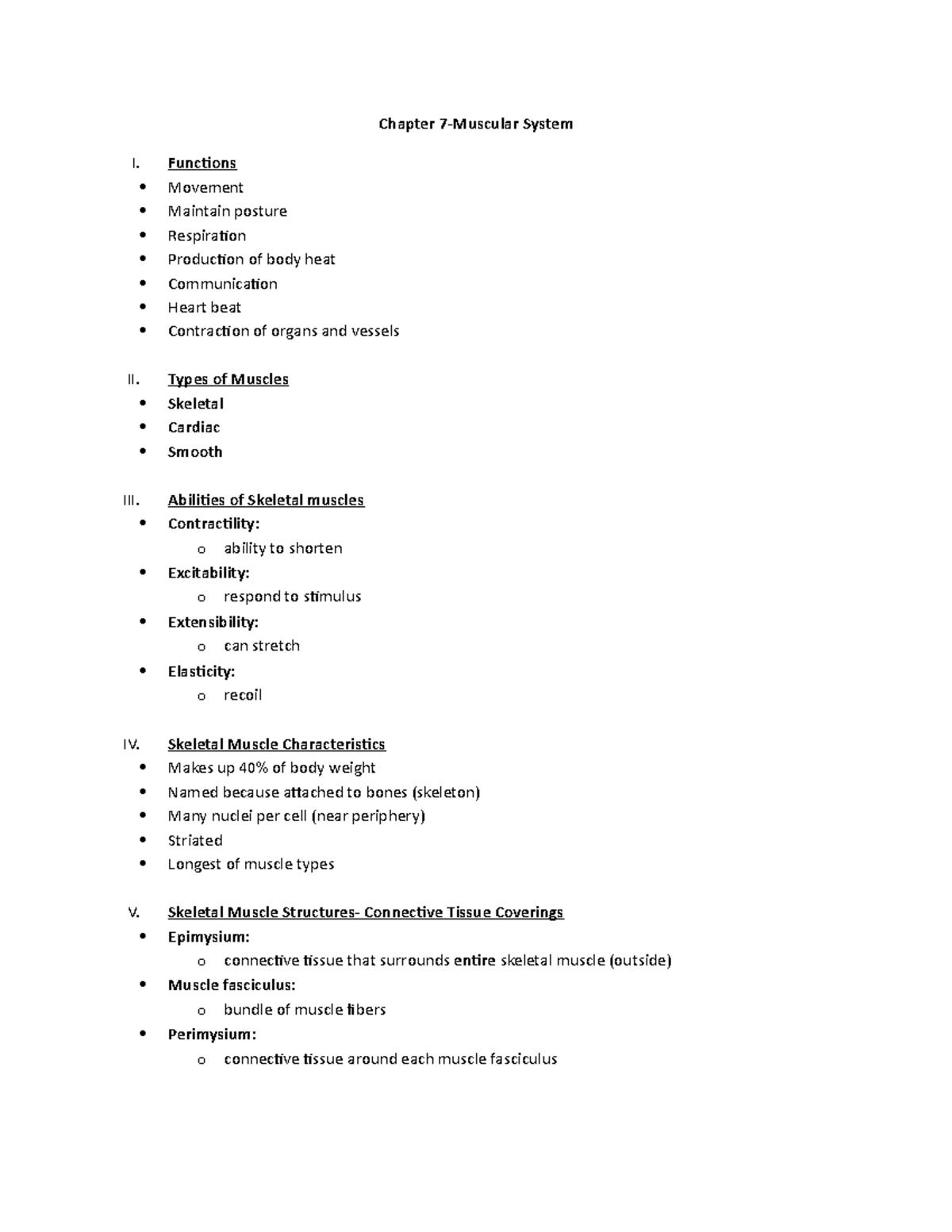 Chapter 7 Muscular System - Functions Movement Maintain posture ...