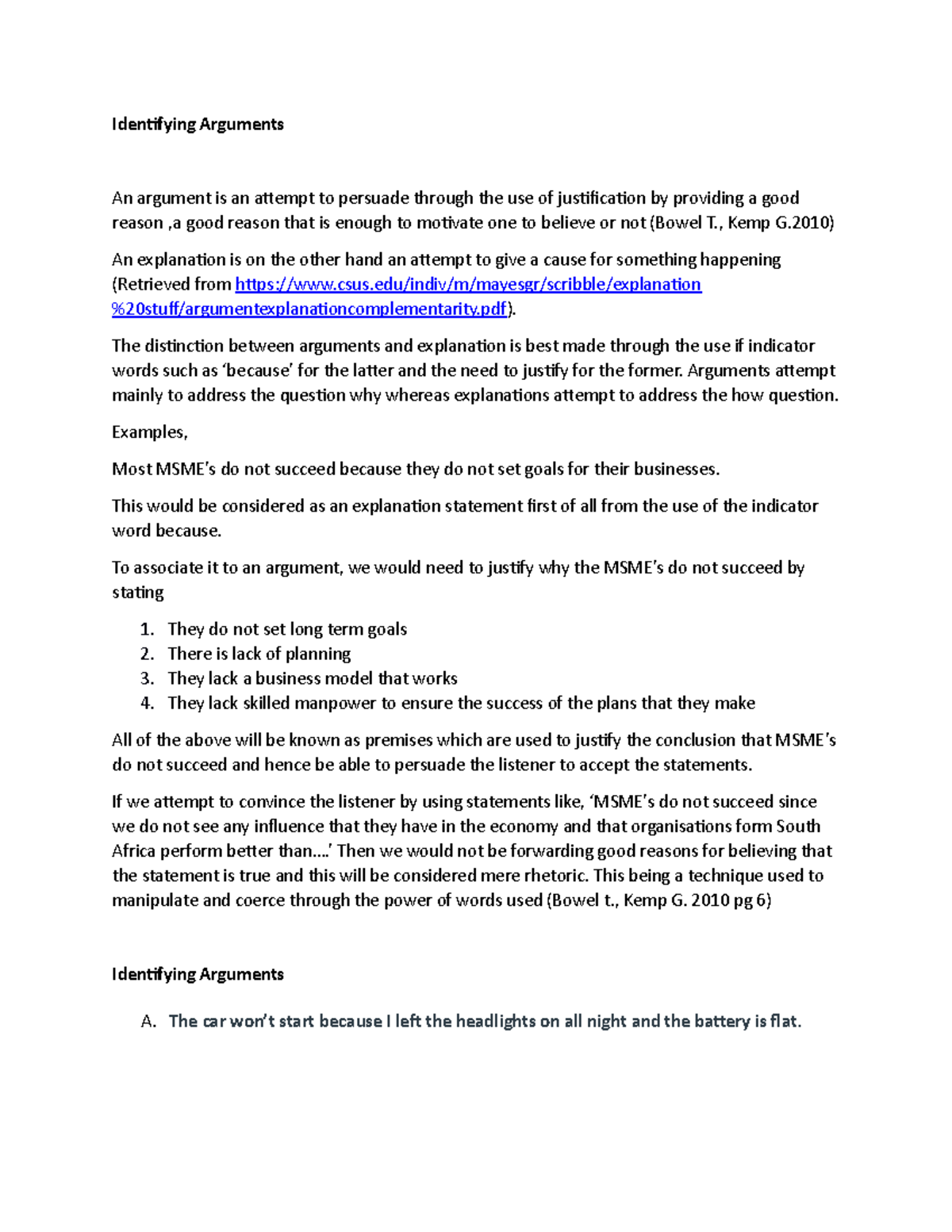 Identifying Arguments Assignment - Identifying Arguments An argument is ...