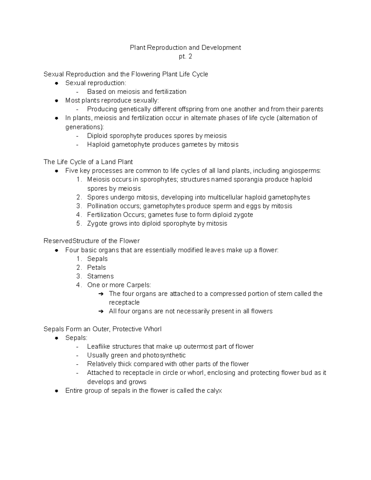 Plant Reproduction and Development pt. 2 - 2 Sexual Reproduction and ...