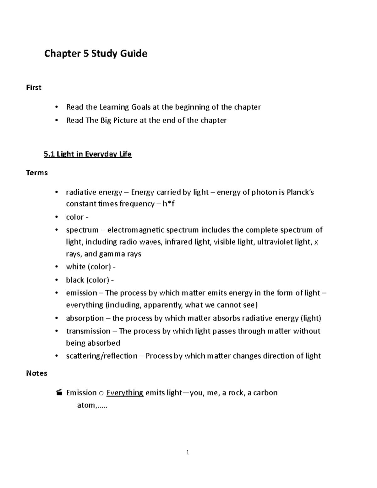 Nats - Chapter 5 Study Guide - Properties of Light - Chapter 5 Study ...