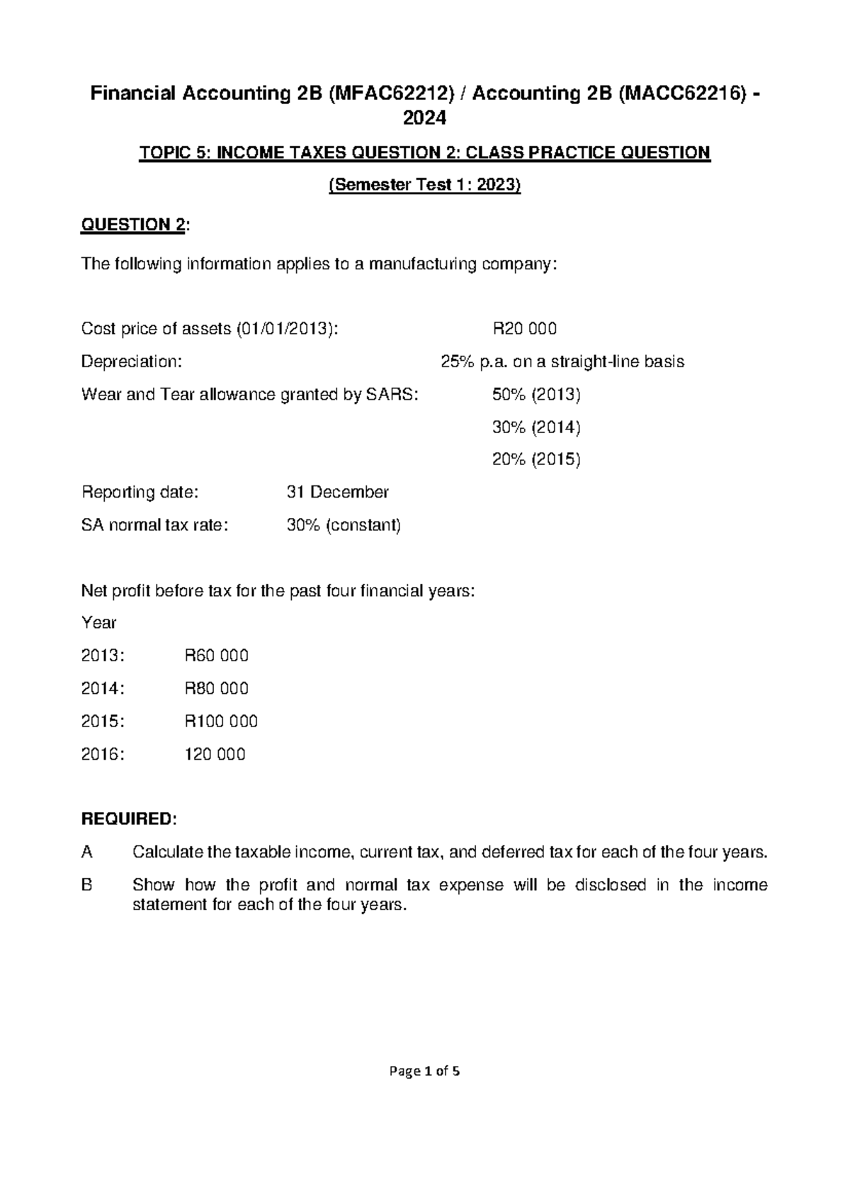 Income Tax Q2 Memo Class Practice - Financial Accounting 2B (MFAC62212 ...