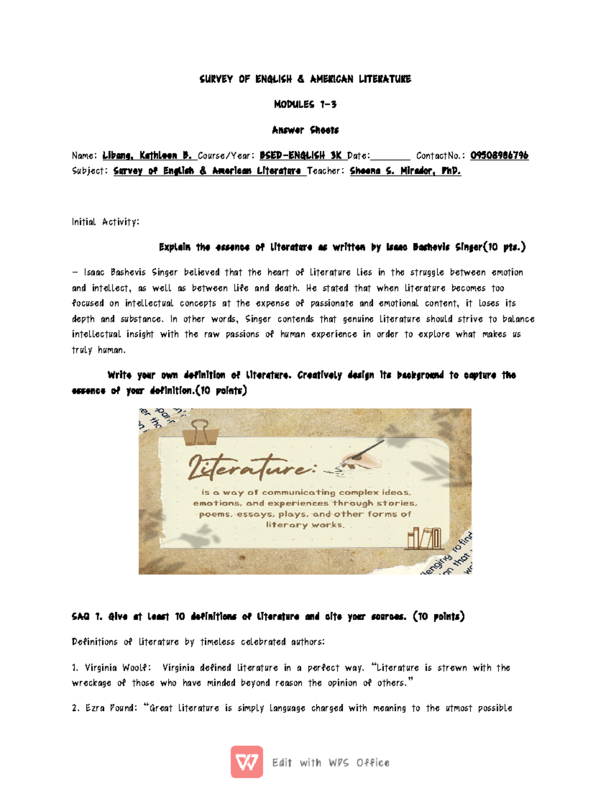 Module 1-3 - English American Literature - SURVEY OF ENGLISH & AMERICAN ...