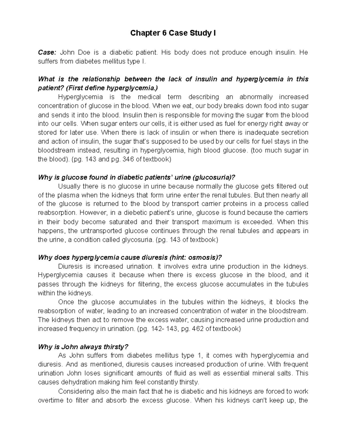 CH 6 Diabetes Mellitus type 1 (I) - Chapter 6 Case Study I Case: John ...