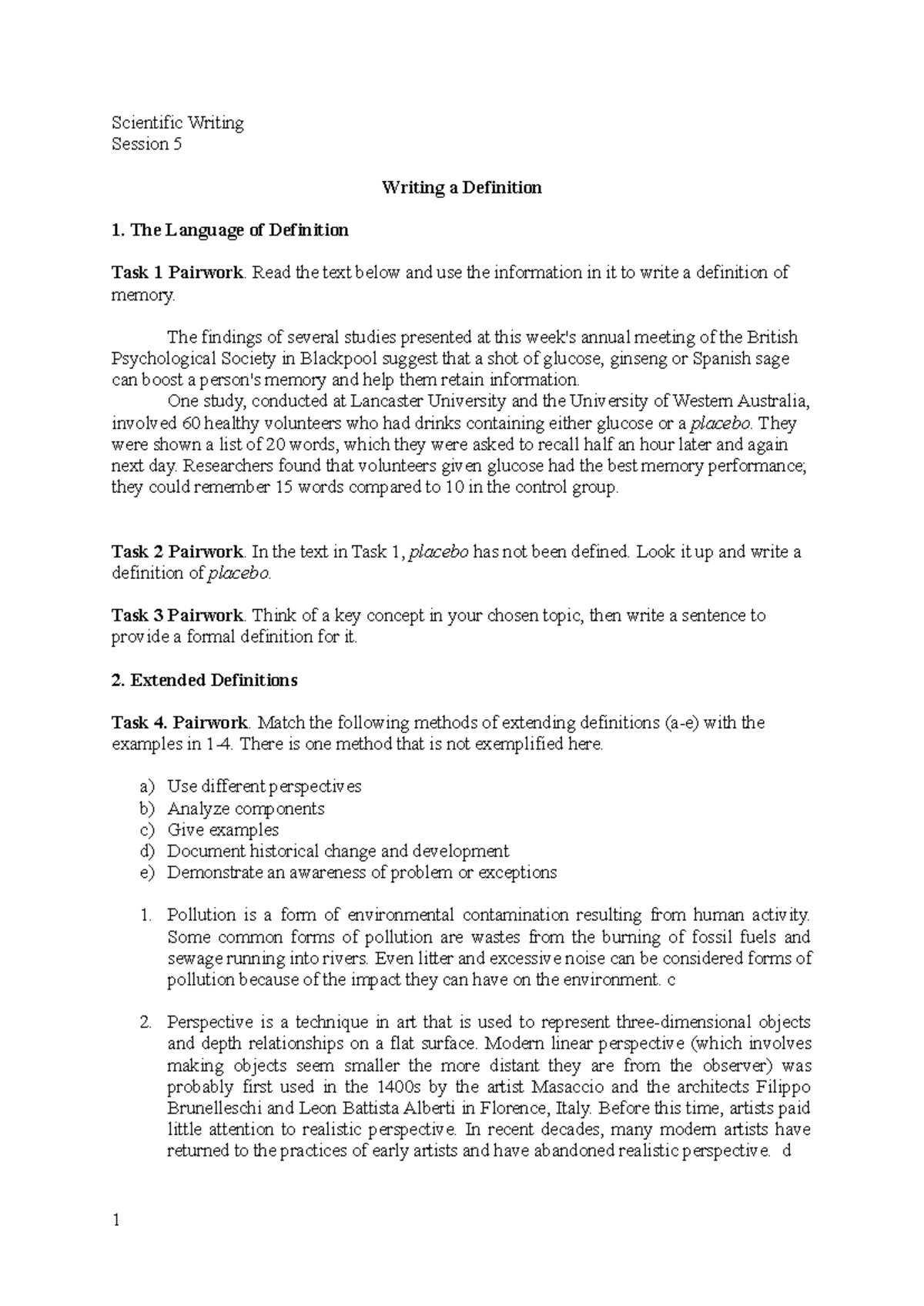 SW Session 5 Handout - Scientific Writing Session 5 Writing a ...