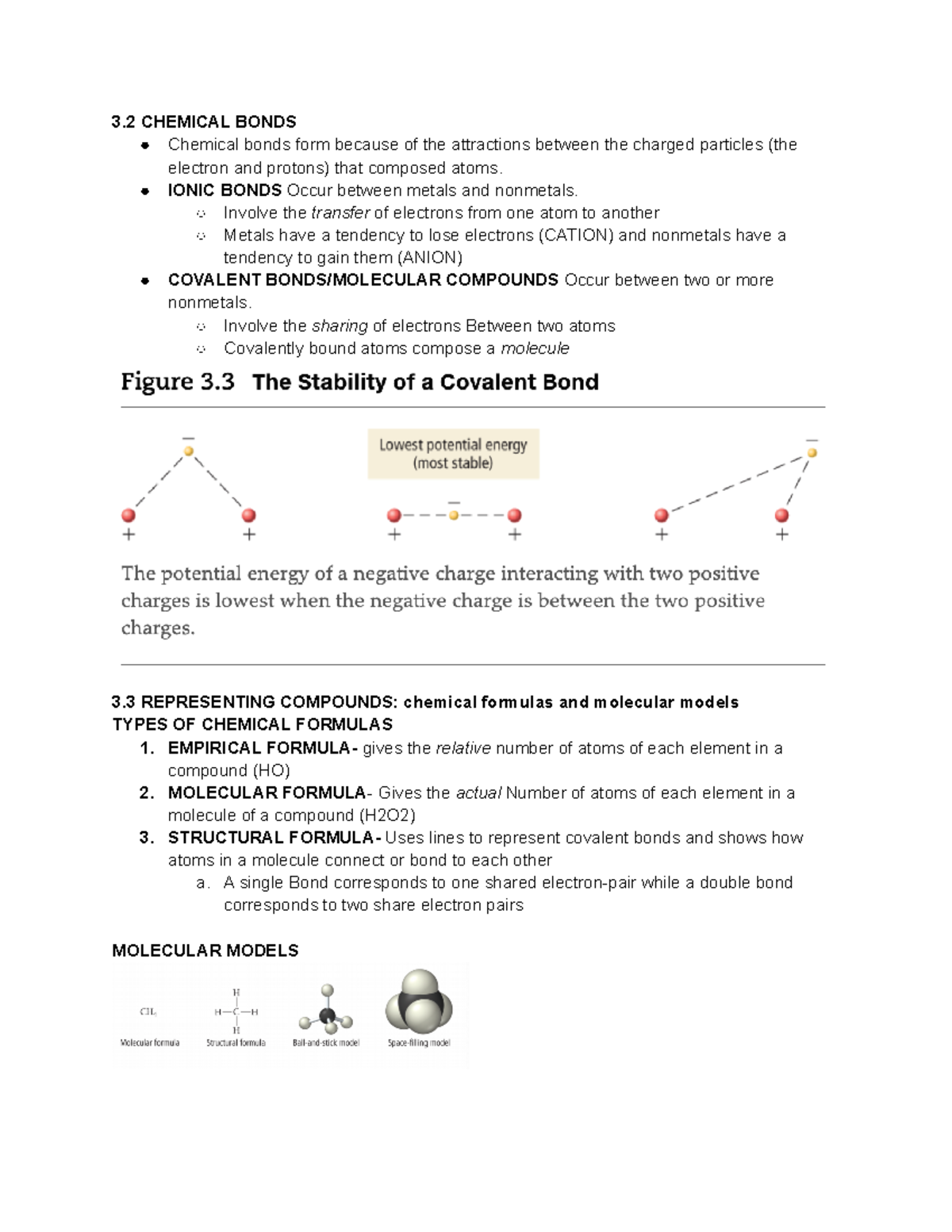 CHE 131 pearson chapter 3 - 3 CHEMICAL BONDS Chemical bonds form ...