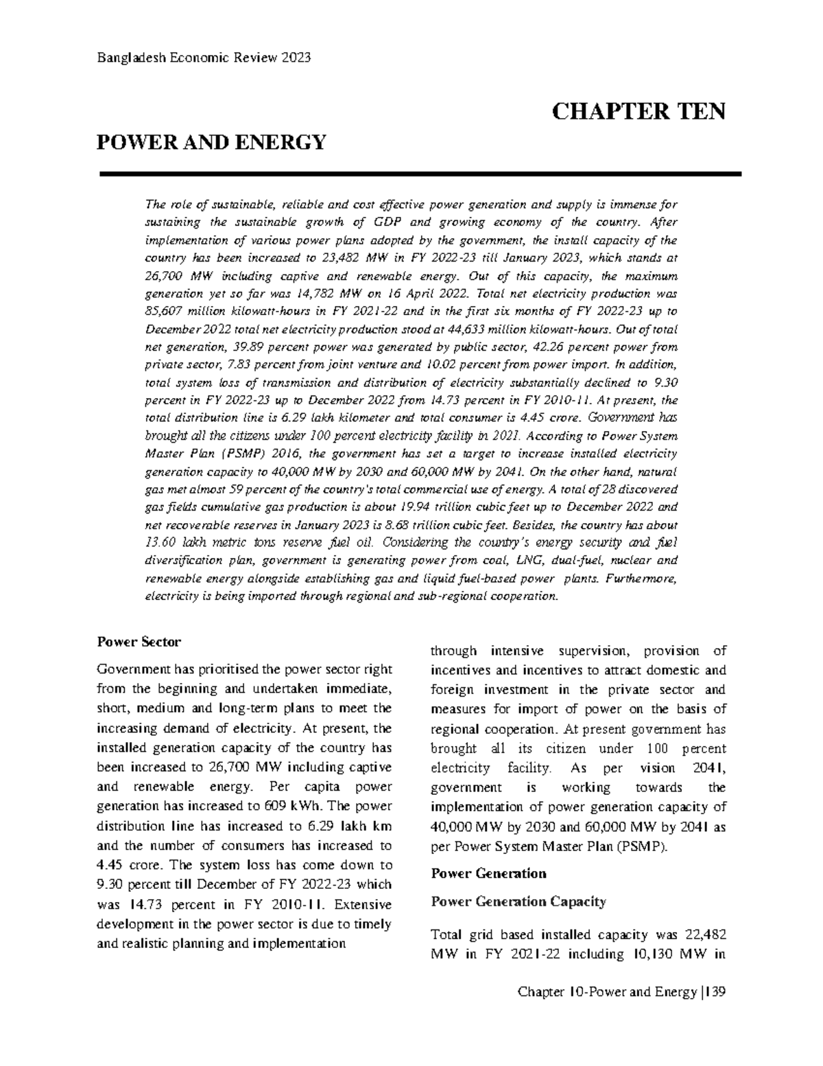 Chapter-10 (English) 2023 - CHAPTER TEN POWER AND ENERGY The role of sustainable, reliable and ...