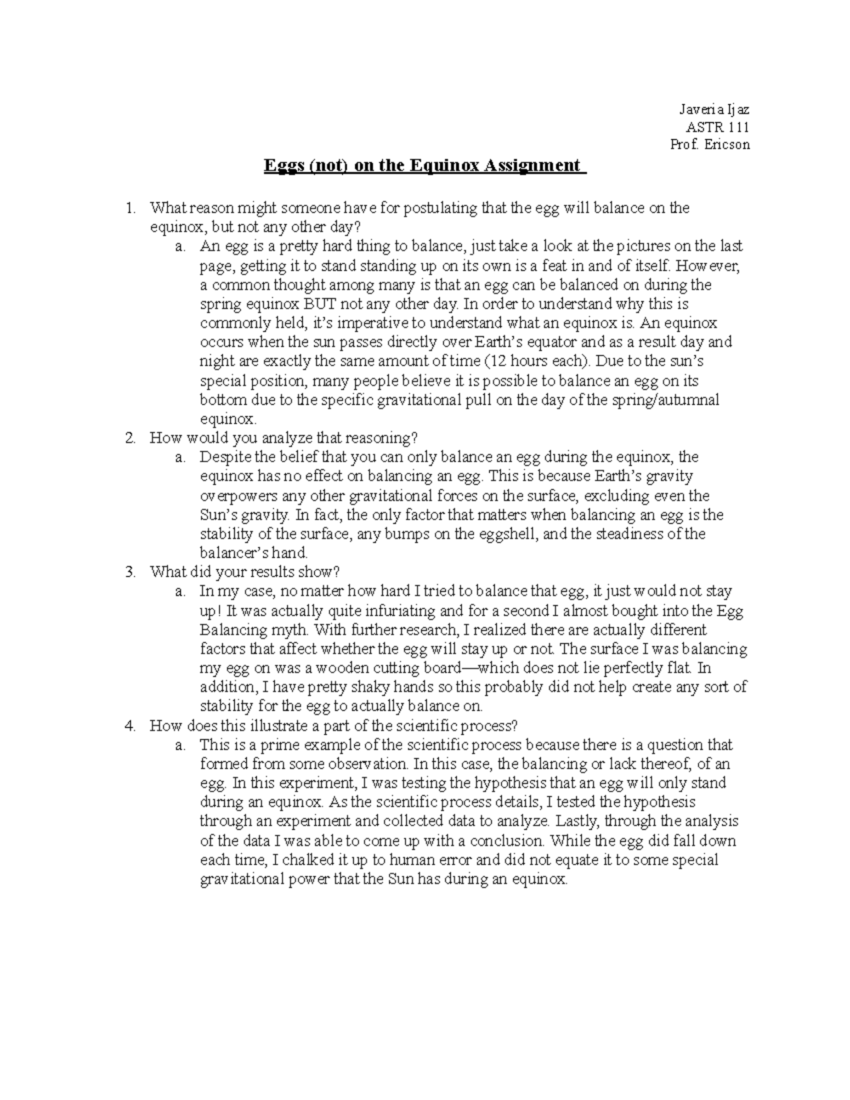 ASTR 111 EGG Assignment - Javeria Ijaz ASTR Prof. Ericson Eggs (not) on ...