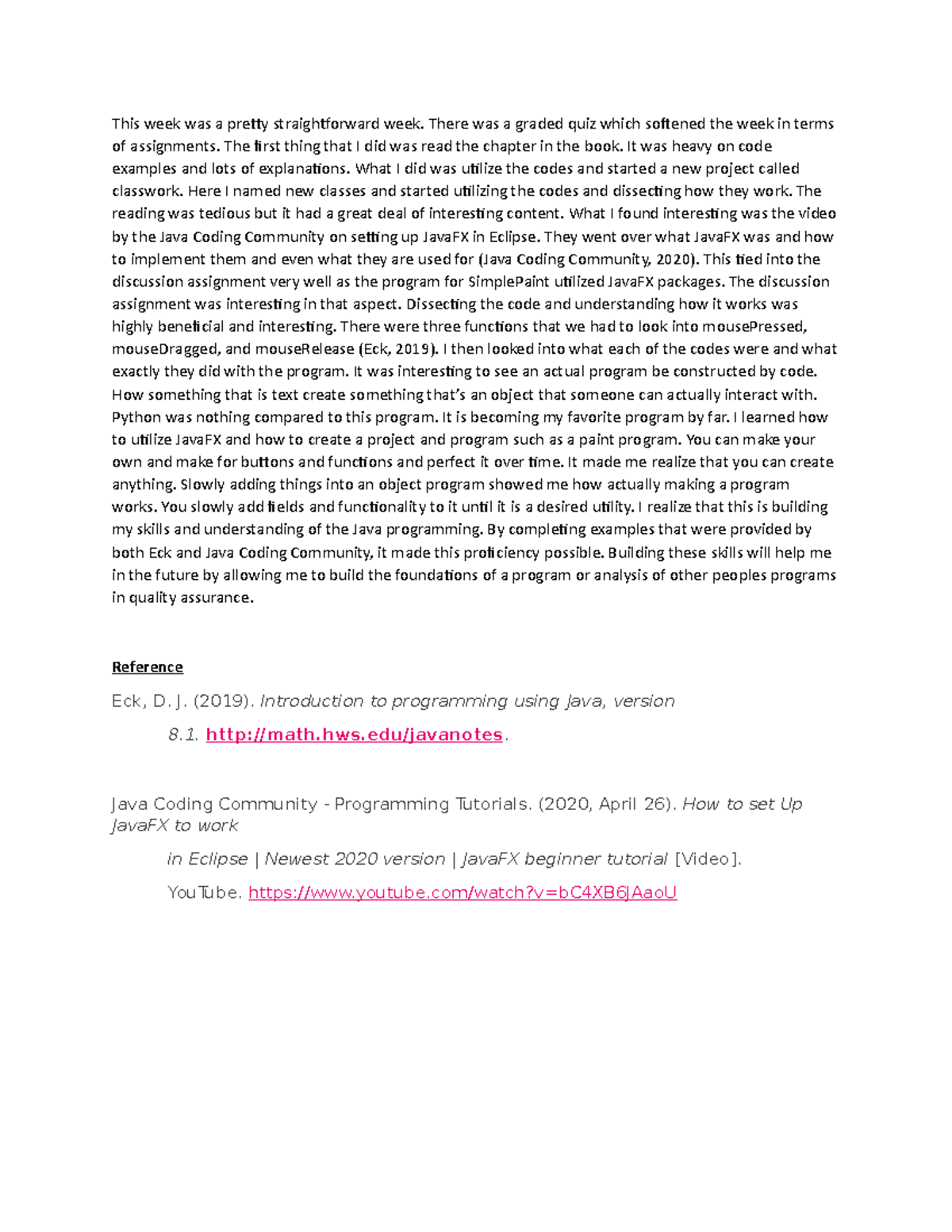 Programming 1 Unit 6 Learning Journal - This week was a pretty ...